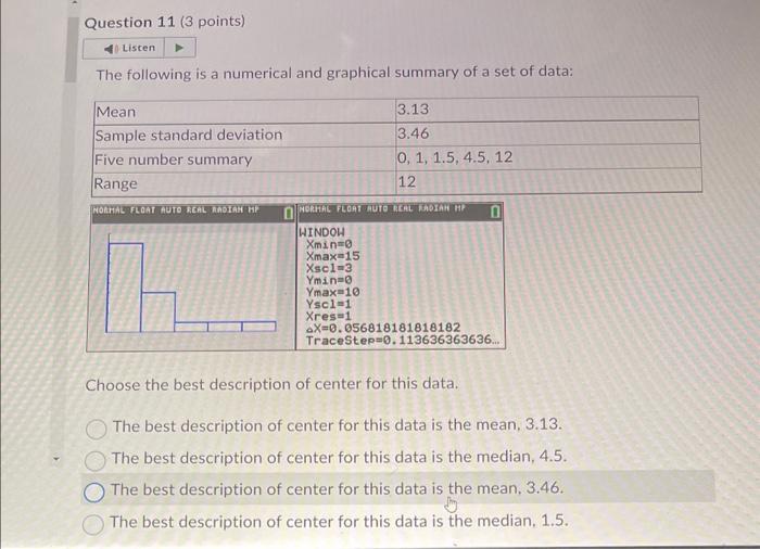 Solved The following is a numerical and graphical summary of | Chegg.com