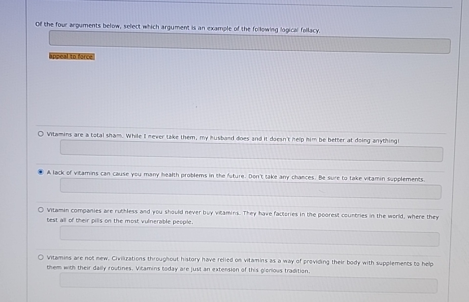 Solved Of the four arguments below, select which argument is | Chegg.com