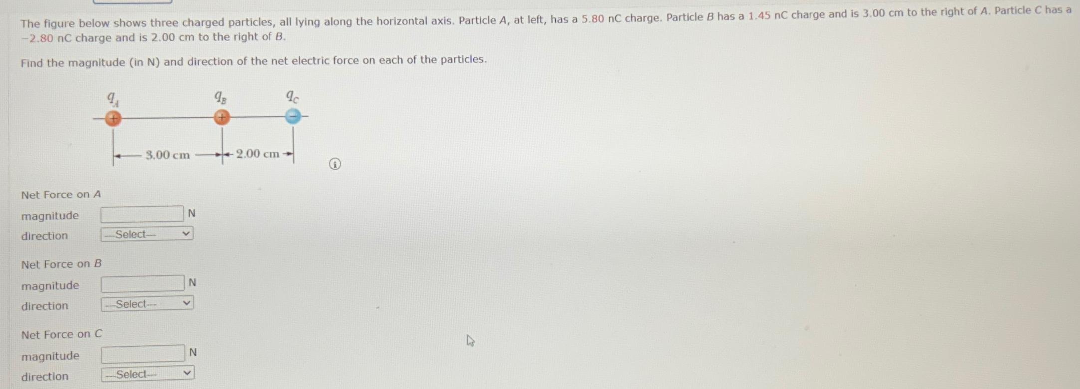 Solved -2.80nC ﻿charge and is 2.00cm ﻿to the right of B.Find | Chegg.com