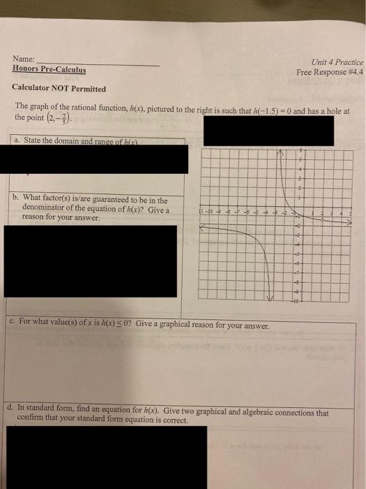 Solved Name: Honors Pre-Calculus Unit 4 Practice Free | Chegg.com