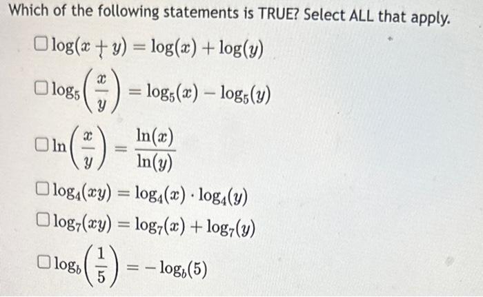 Solved Which of the following statements is TRUE? Select ALL | Chegg.com
