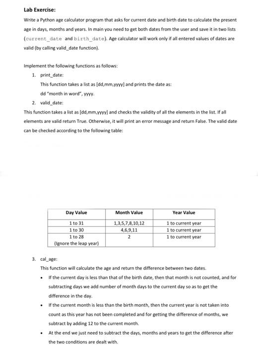 Solved Lab Exercise: Write a Python age calculator program | Chegg.com