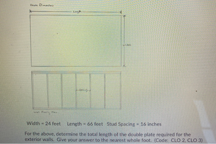 Solved Width = 24 feet Length - 66 feet Stud Spacing - 16 | Chegg.com
