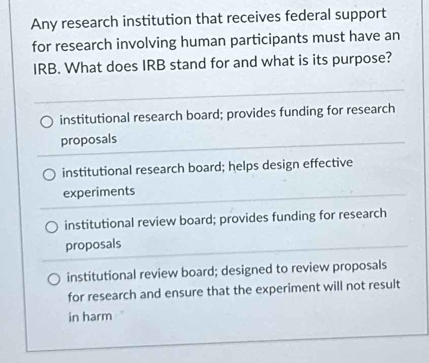 Solved Any research institution that receives federal | Chegg.com