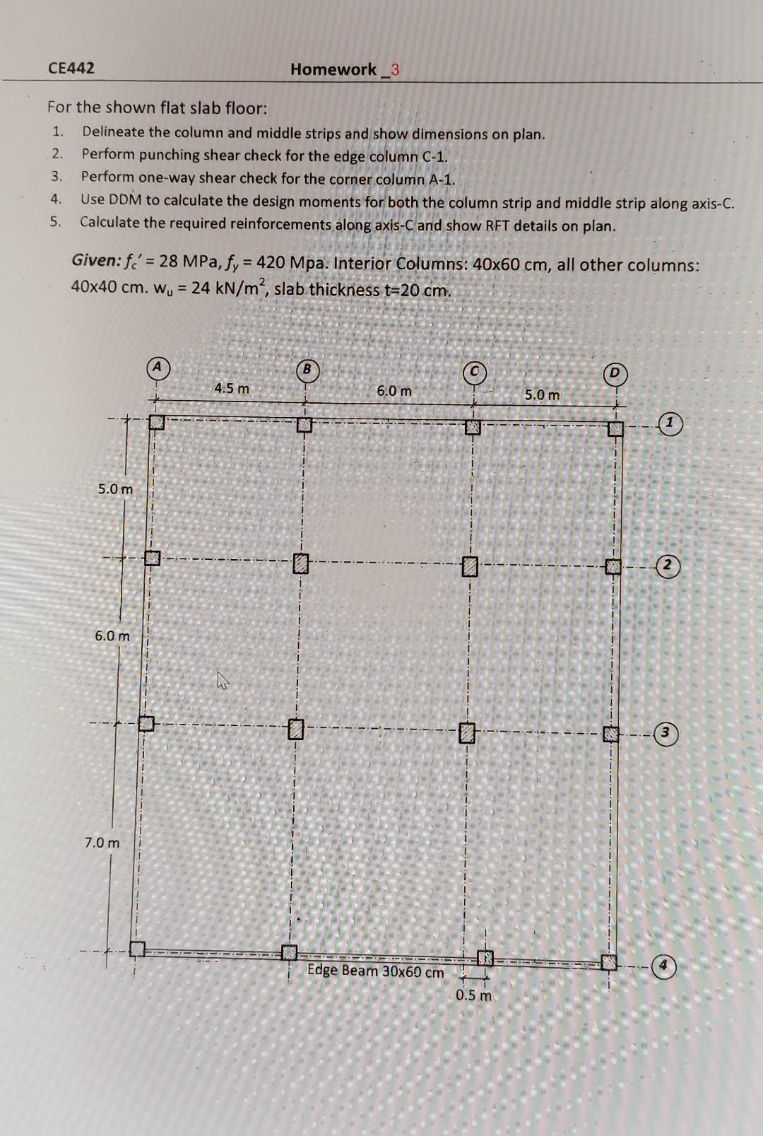 Solved For the shown flat slab floor: 1. Delineate the | Chegg.com