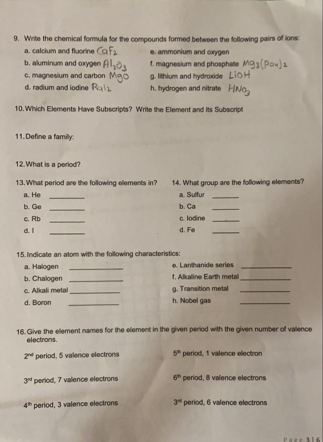 Solved 9. Write the chemical formula for the compounds | Chegg.com