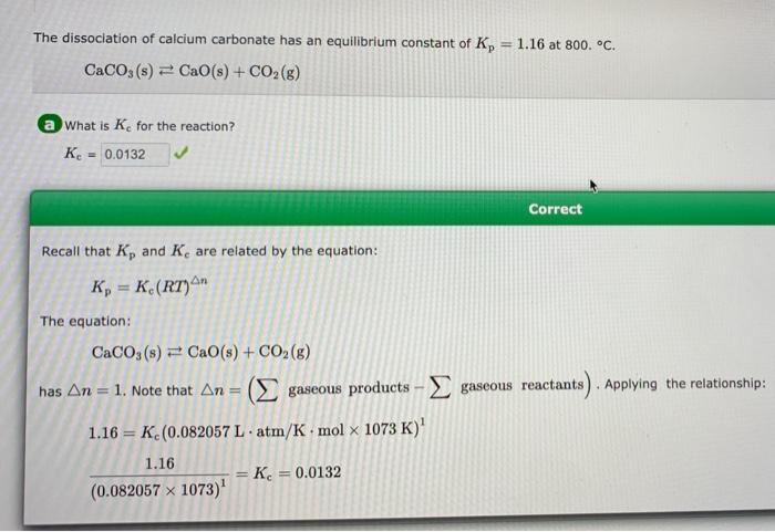 Solved The dissociation of calcium carbonate has an | Chegg.com