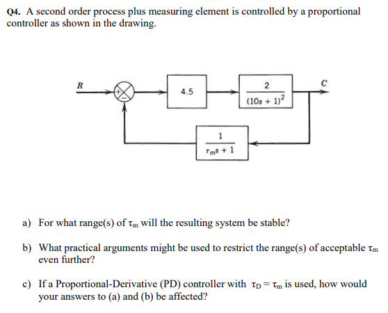 Solved Q4. ﻿A second order process plus measuring element is | Chegg.com