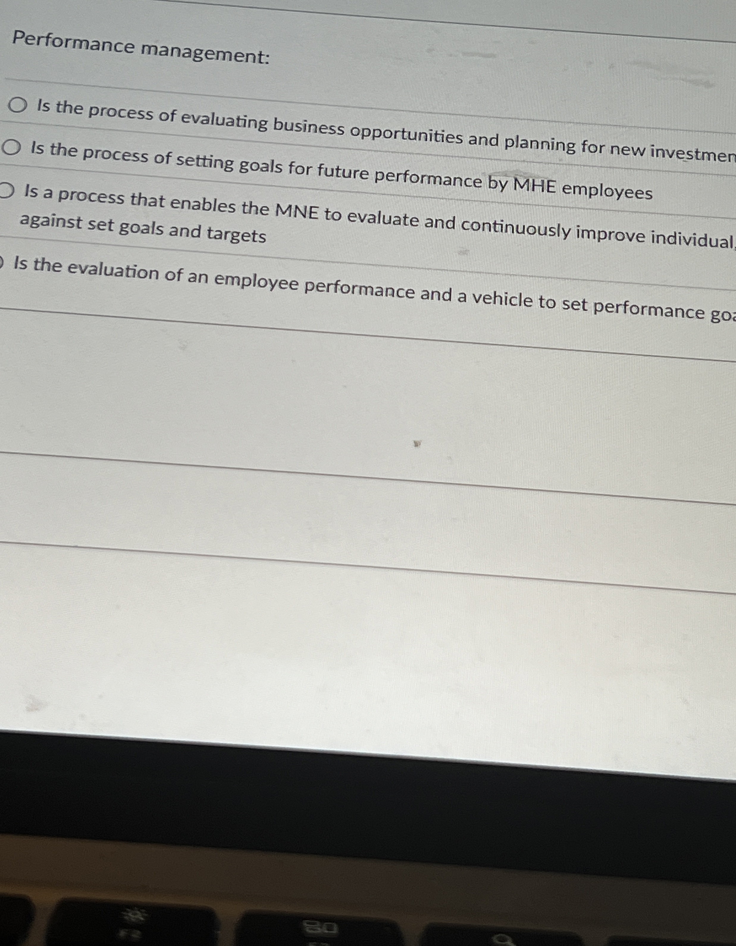 Solved Performance management:Is the process of evaluating | Chegg.com