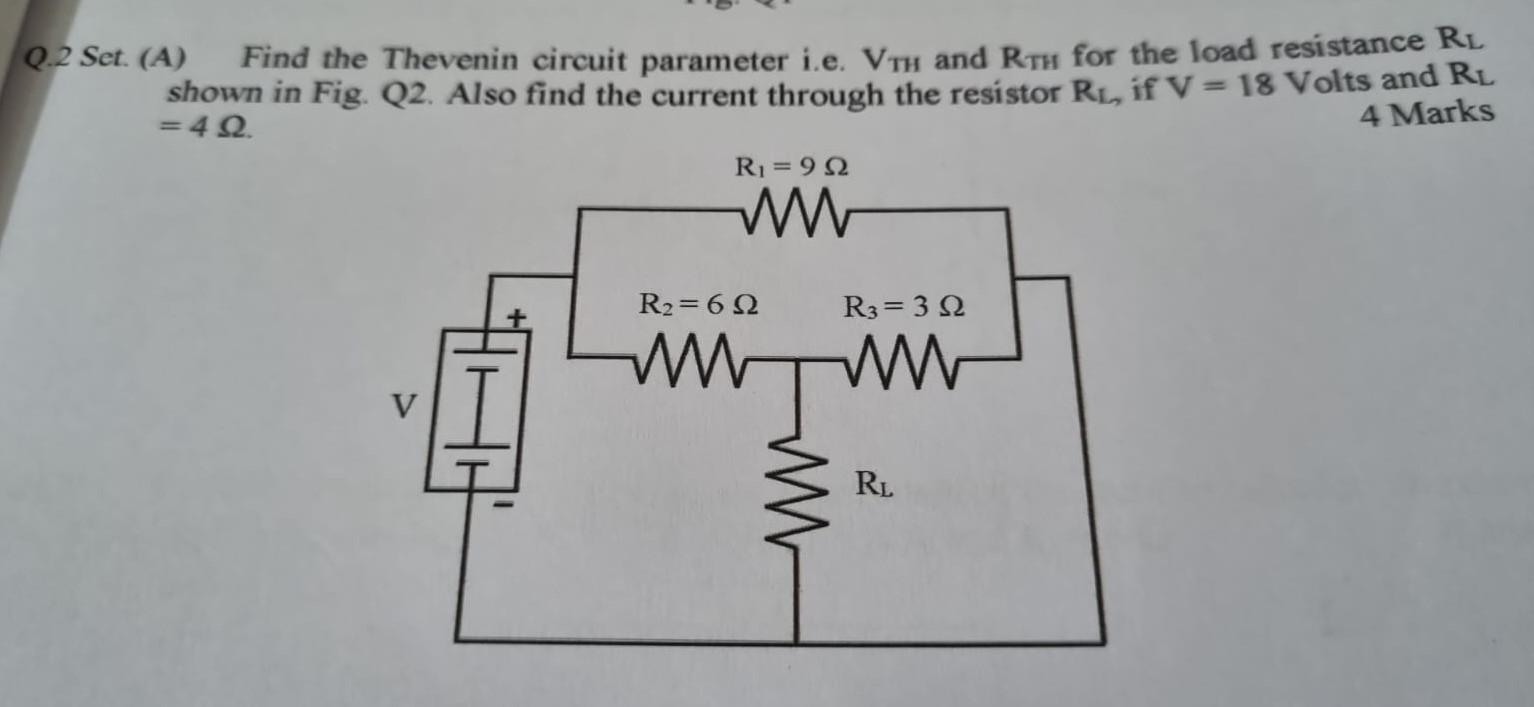 Solved Q.2 Set. (A) Find the Thevenin circuit parameter i.e. | Chegg.com