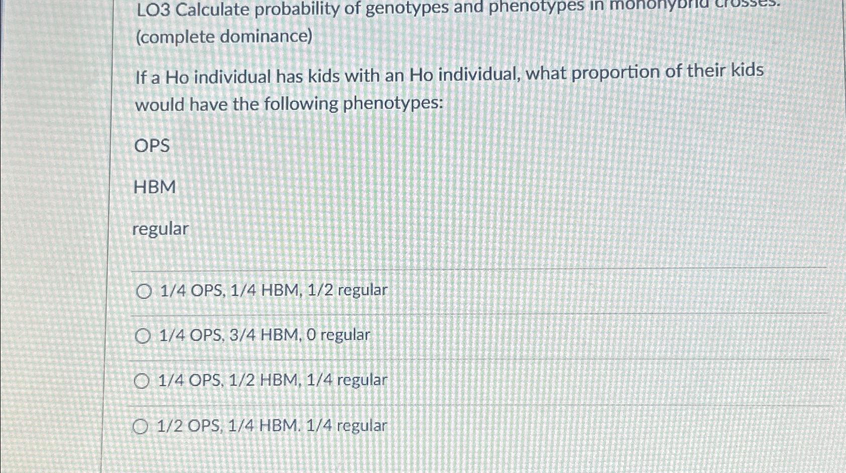 Solved LO3 ﻿Calculate probability of genotypes and | Chegg.com
