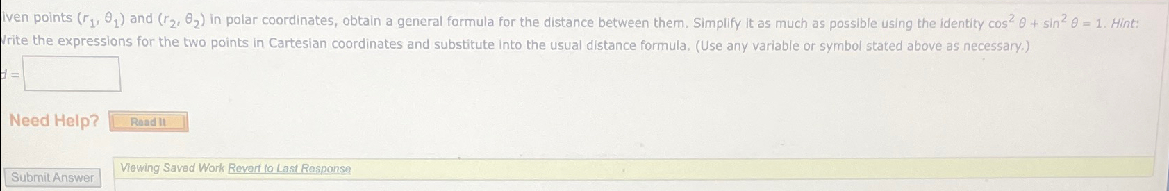 Solved Given points (r_(1),\\\\theta _(1)) and | Chegg.com