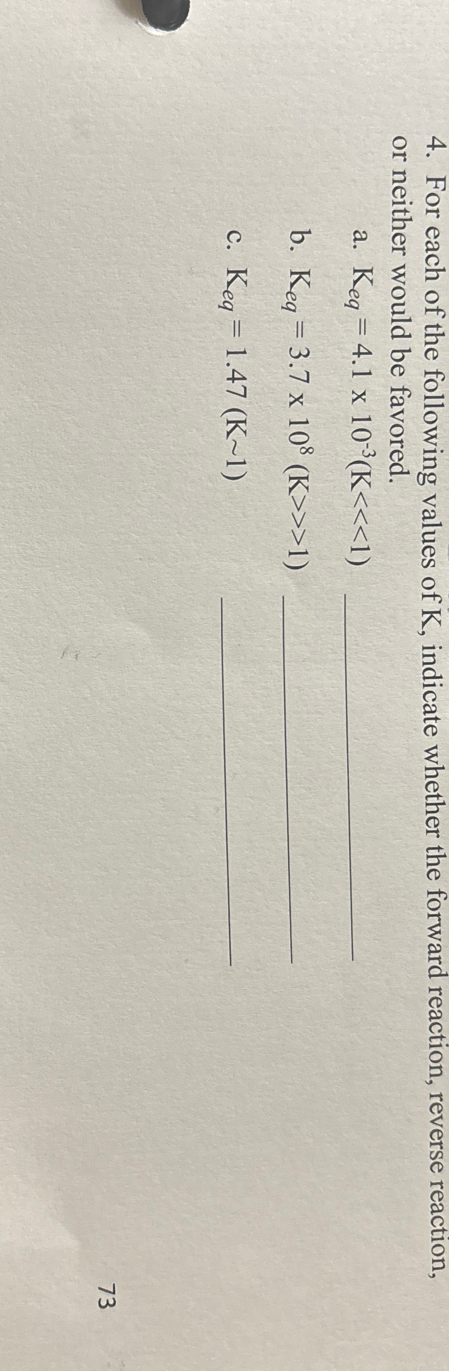 Solved For each of the following values of K, ﻿indicate | Chegg.com
