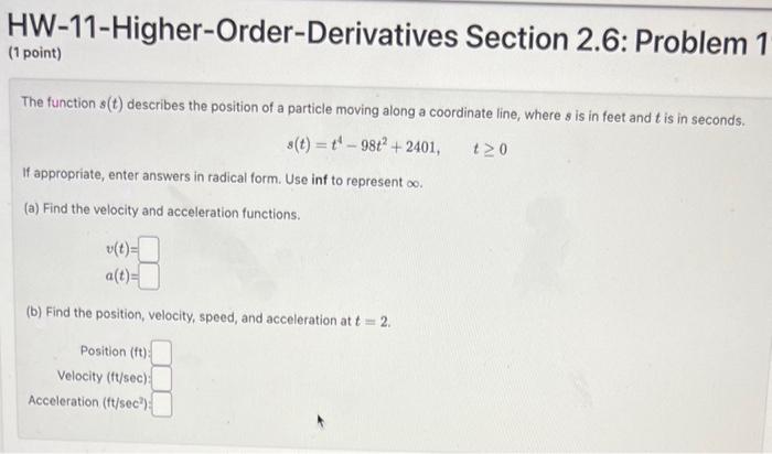 Solved HW-11-Higher-Order-Derivatives Section 2.6: Problem 1 | Chegg.com