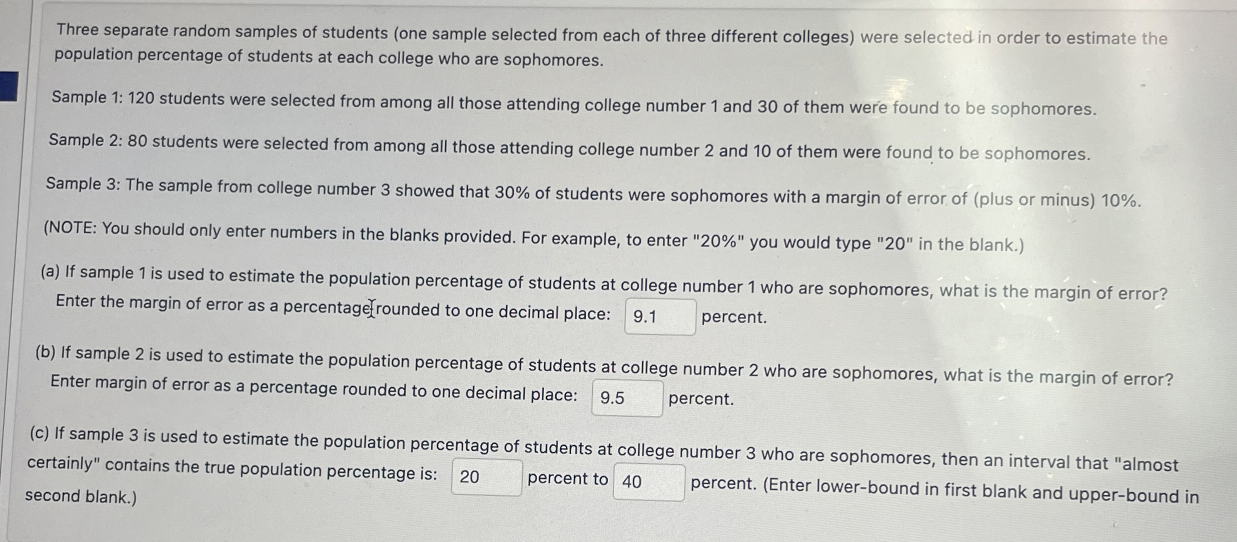 Solved Three separate random samples of students (one sample | Chegg.com