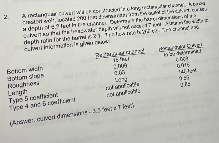 Solved A rectangular culvert will be constructed in a long | Chegg.com