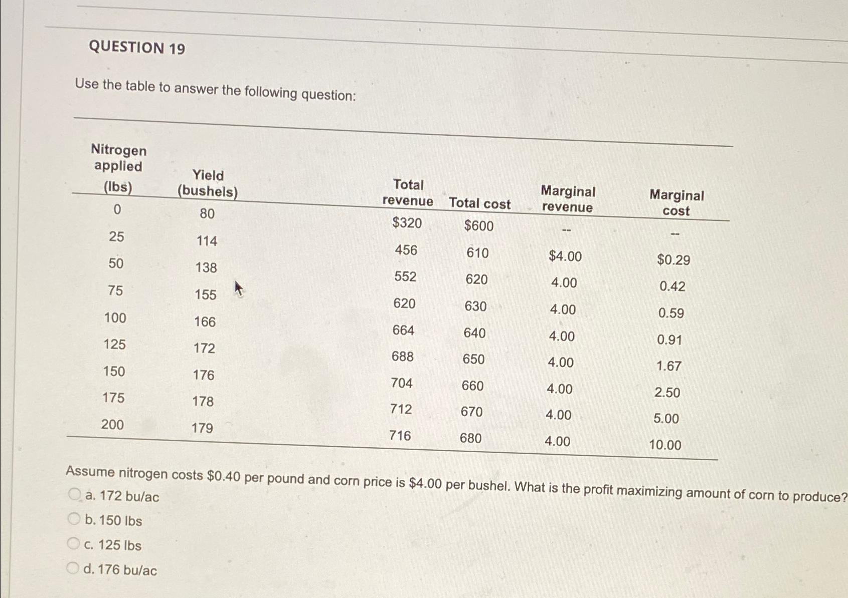 Solved QUESTION 19Use the table to answer the following | Chegg.com