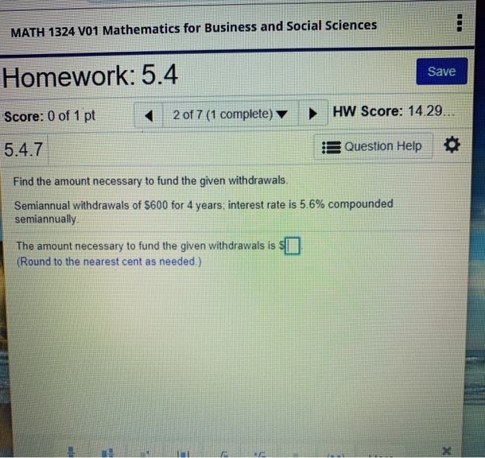 Solved MATH 1324 V01 Mathematics for Business and Social | Chegg.com