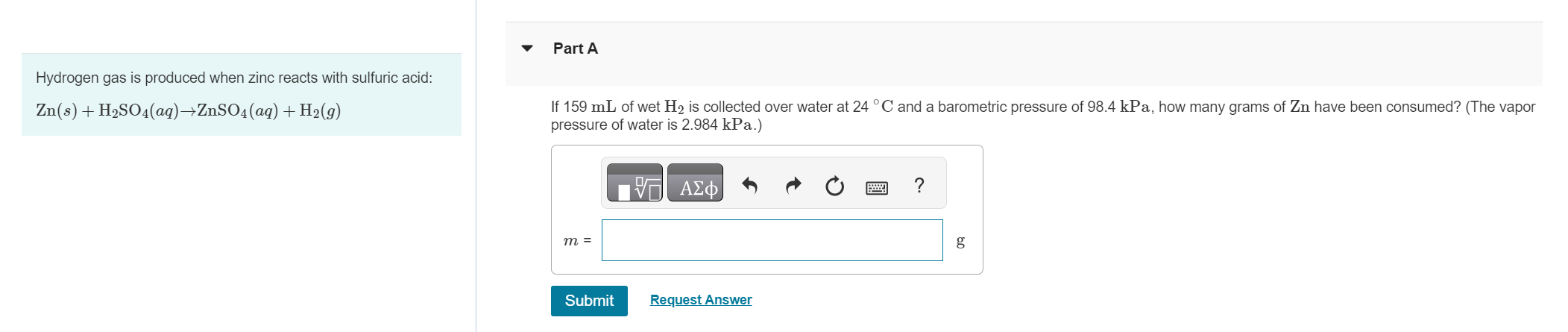 Solved Hydrogen gas is produced when zinc reacts with | Chegg.com