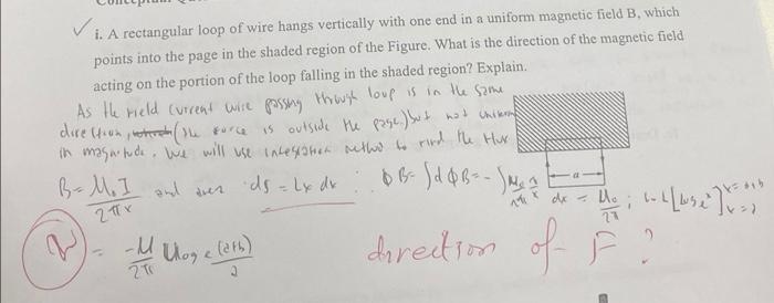 Solved i. A rectangular loop of wire hangs vertically with | Chegg.com