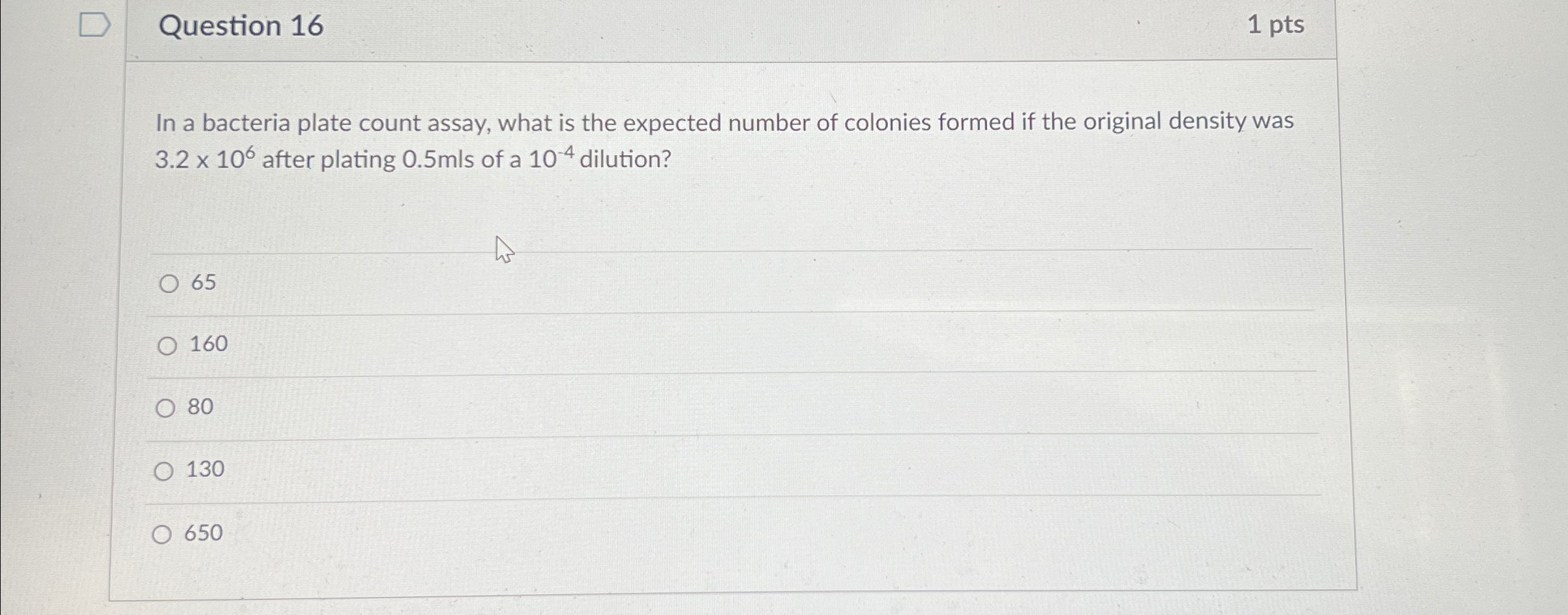 Solved Question 161 ﻿ptsIn a bacteria plate count assay, | Chegg.com