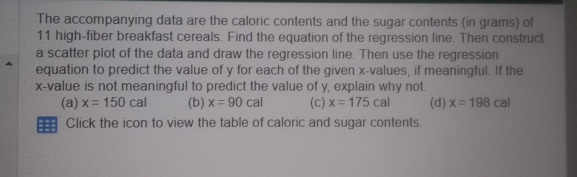 Solved The accompanying data are the caloric contents and | Chegg.com