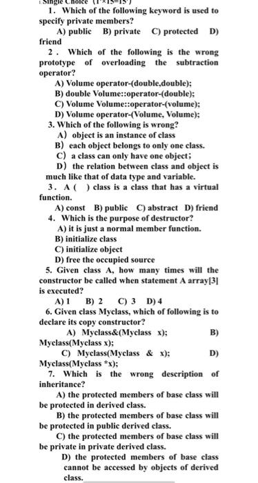 Solved 1. Which of the following keyword is used to specify | Chegg.com