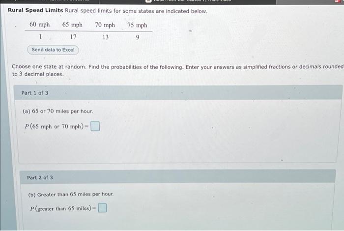 Solved Rural Speed Limits Rural speed limits for some states | Chegg.com