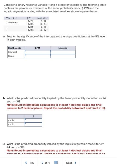 Solved Consider a binary response variable y and a predictor | Chegg.com