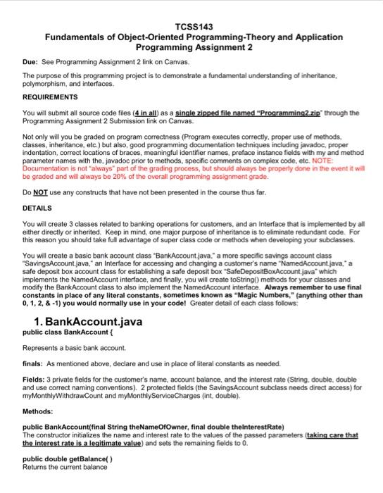 Solved 1. BankAccount.java public class BankAccount \{ | Chegg.com