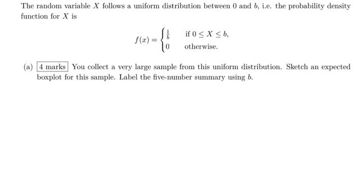 Solved The random variable X follows a uniform distribution | Chegg.com