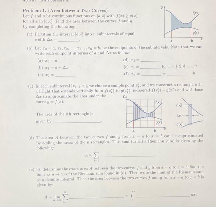 Solved Problem 1. (Area between Two Curves) Let f and g be | Chegg.com