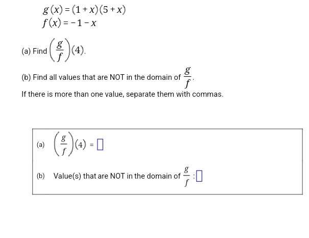 Solved g(x)=(1+x)(5+x)f(x)=-1-x(a) ﻿Find (gf)(4).(b) ﻿Find | Chegg.com