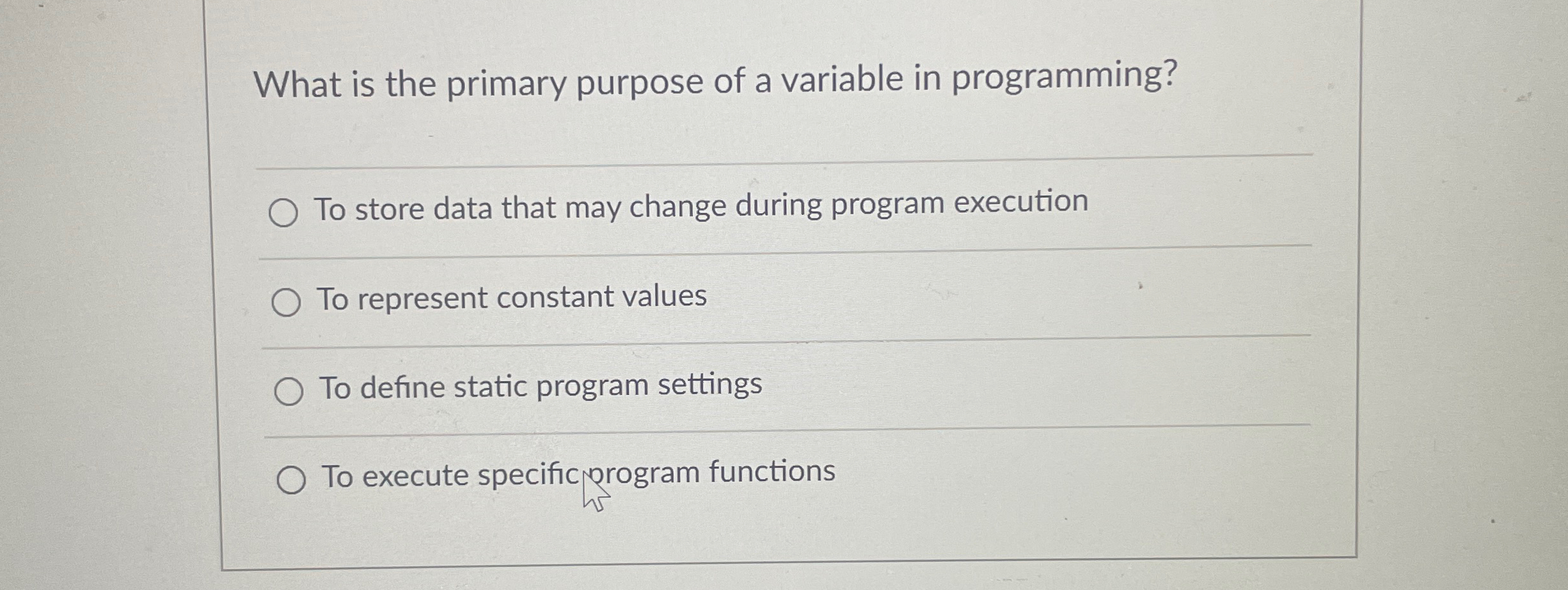 Solved What is the primary purpose of a variable in | Chegg.com
