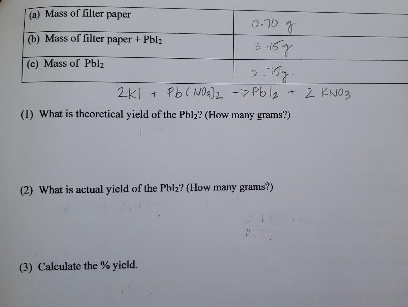 Mass of filter paper 0.70 g (b) Mass of filter paper | Chegg.com