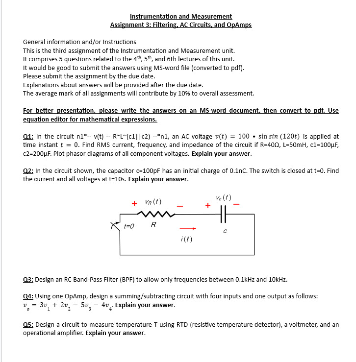 Solved Assignment 3: Filtering, AC Circuits, and | Chegg.com