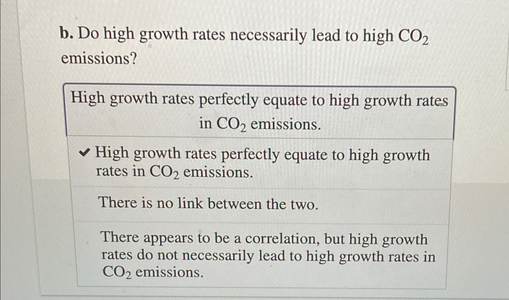 Solved b. ﻿Do high growth rates necessarily lead to high CO2 | Chegg.com
