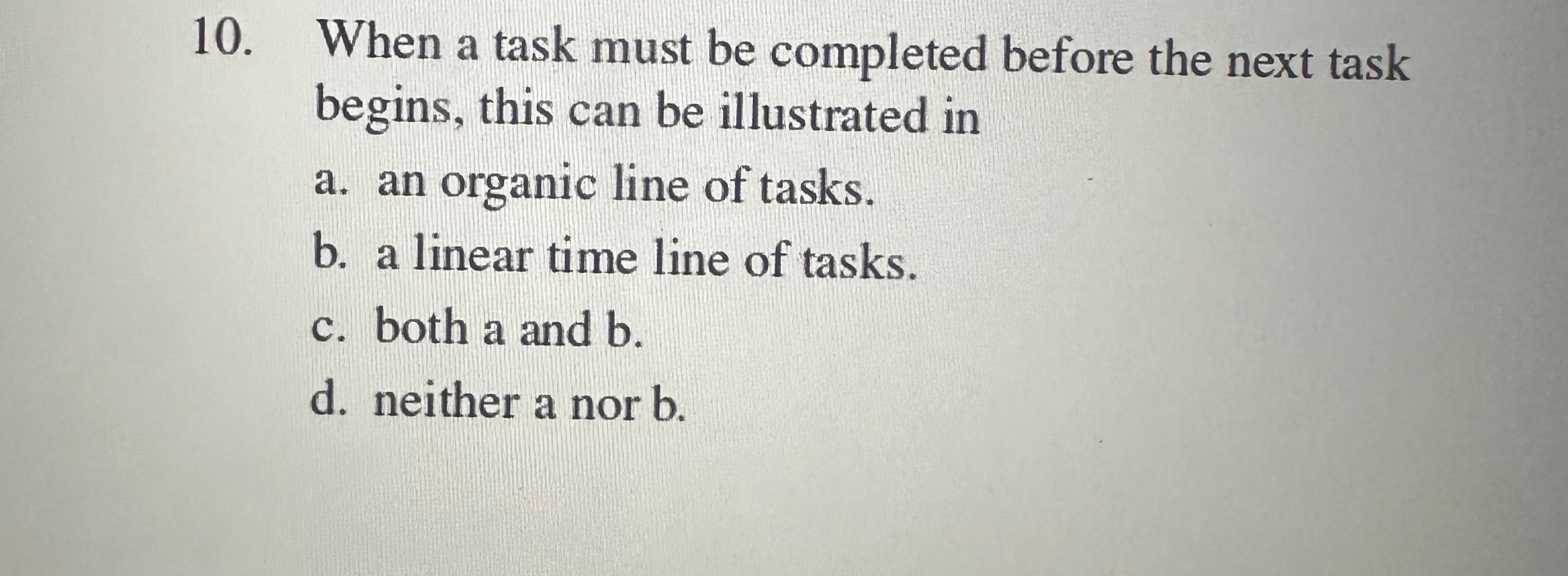Solved When a task must be completed before the next task | Chegg.com