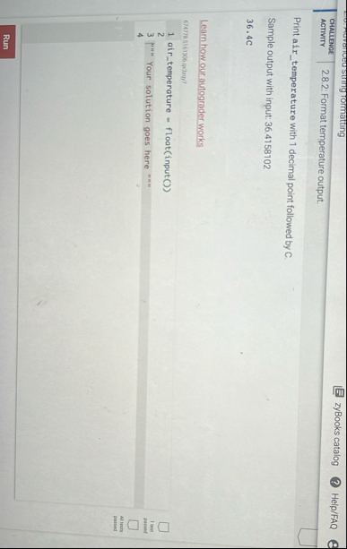 Solved CHALLENGEzyBooks catalogACTIVITY2.8.2: Format | Chegg.com