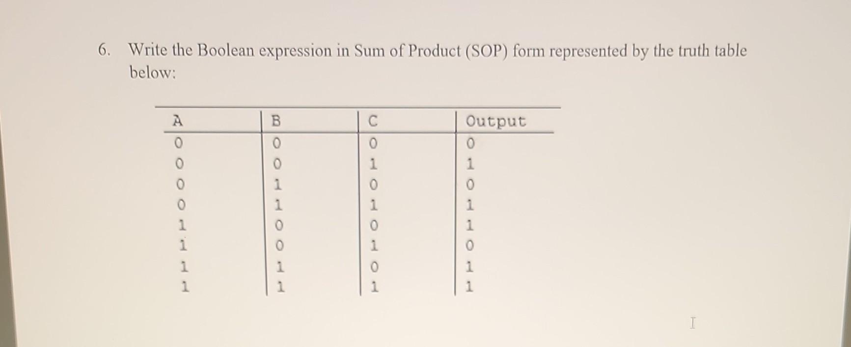 Solved Write The Boolean Expression In Sum Of Product Sop