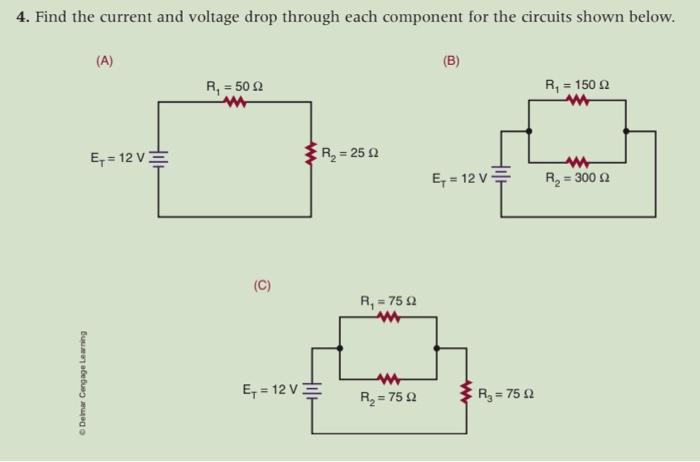 Solved 4. Find the current and voltage drop through each | Chegg.com