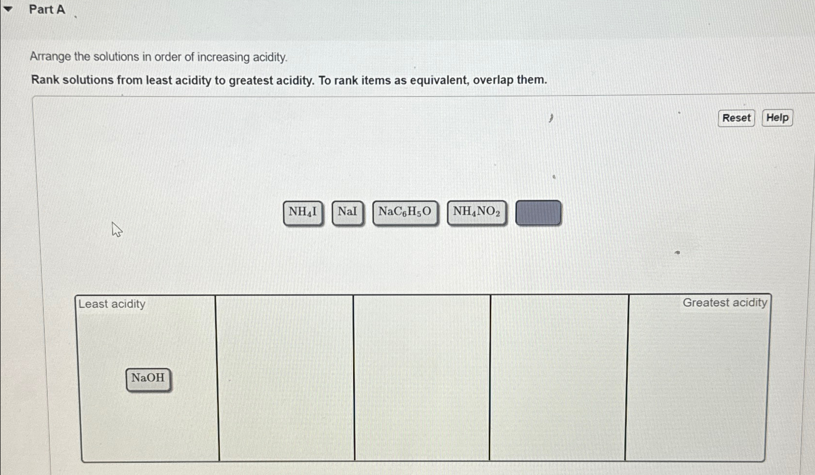 Solved Part AArrange the solutions in order of increasing | Chegg.com