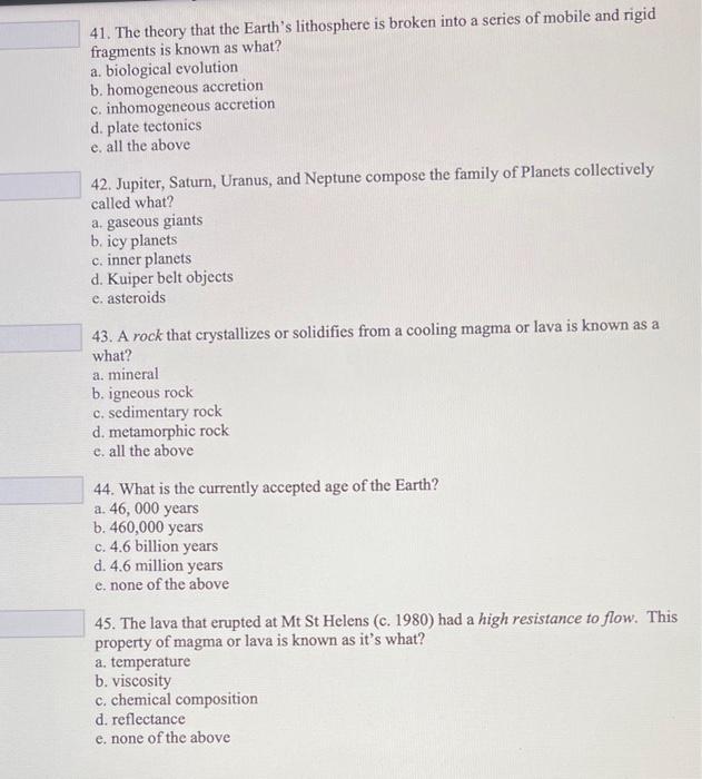 Solved 41. The theory that the Earth's lithosphere is broken | Chegg.com