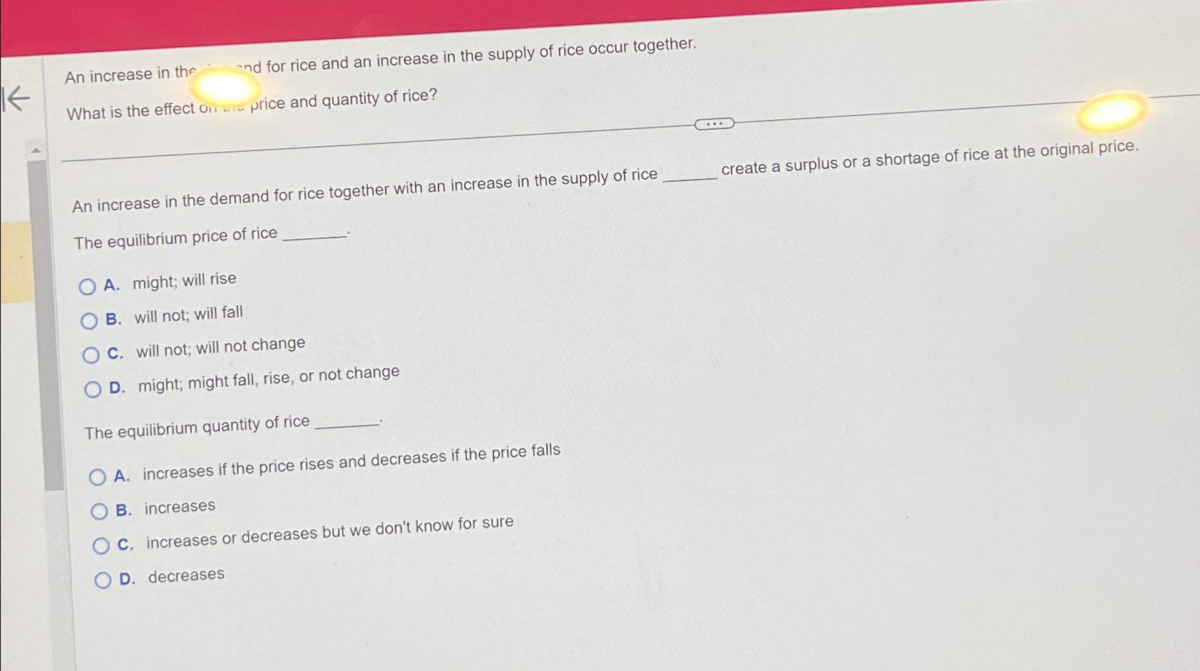 Solved An increase in the and for rice and an increase in | Chegg.com