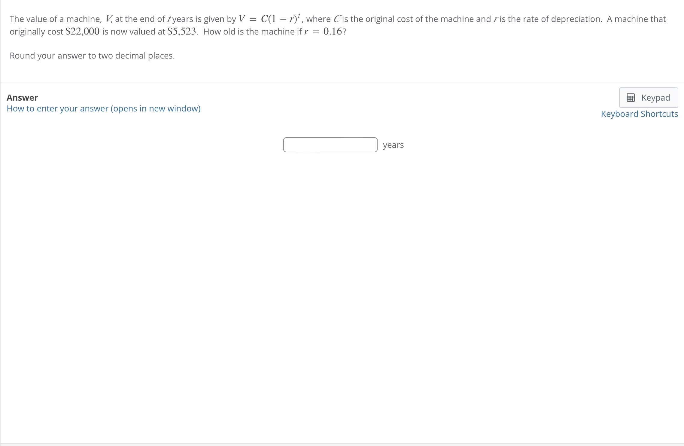 Solved The value of a machine, V, ﻿at the end of t ﻿years is | Chegg.com
