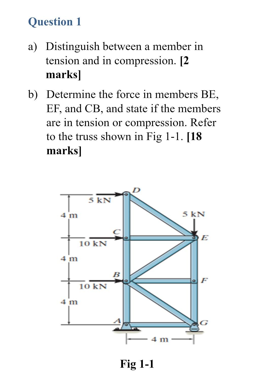Solved Question 1 a) Distinguish between a member in tension | Chegg.com