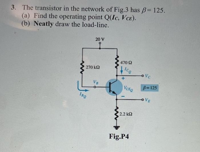 Solved 3. The transistor in the network of Fig. 3 has β=125. | Chegg.com