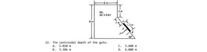 Solved 22. The centroidal depth of the gate. A. 5,028 m C. | Chegg.com