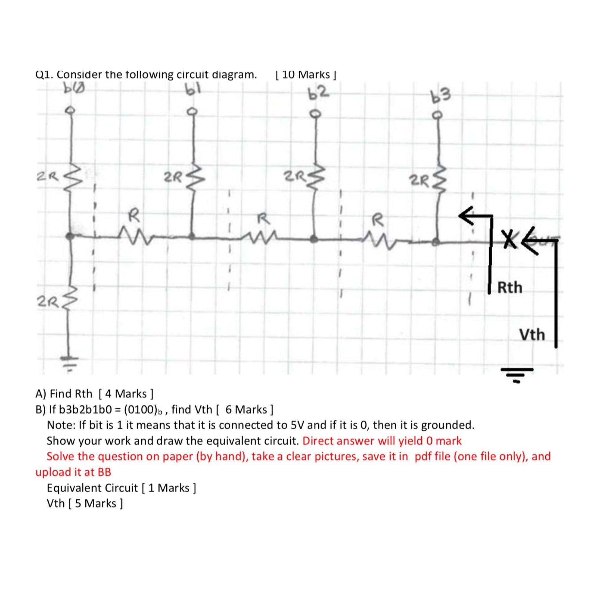 A) ﻿Find Rth [ 4 ﻿Marks ]B) ﻿If b3b2b1b0 =(0100)b, | Chegg.com