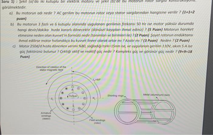 Solved görülmektedir. a) Bu motorun adı nedir ? AC gerilim | Chegg.com